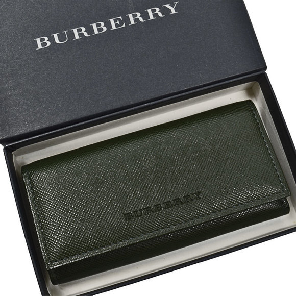Burberry | Bags | Burberry 4 Key Case Leather Metal Moss Green Silver ...
